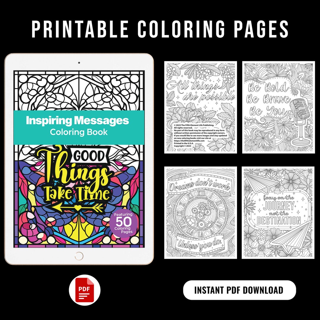 50 Coloring Pages Inspiring Messages Coloring Book for Kids and Adults ...