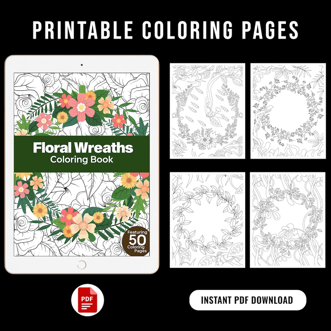 50 Coloring Pages Floral Wreaths Coloring Book for Kids and Adults ...