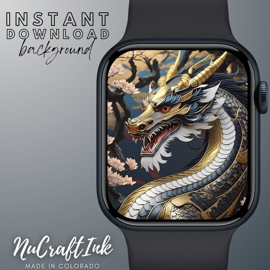 Year of the Dragon Apple Watch Face Background Golden Blue Dragon Theme ...