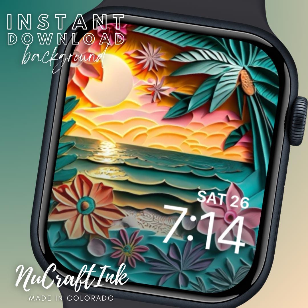 Tropical Beach Apple Watch Face: Paper Art Wallpaper (digital Download ...