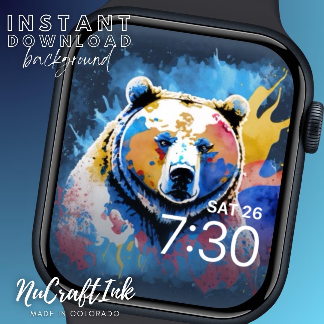 Colorful Bear Apple Watch Face: Vibrant Animal Art (digital Download ...