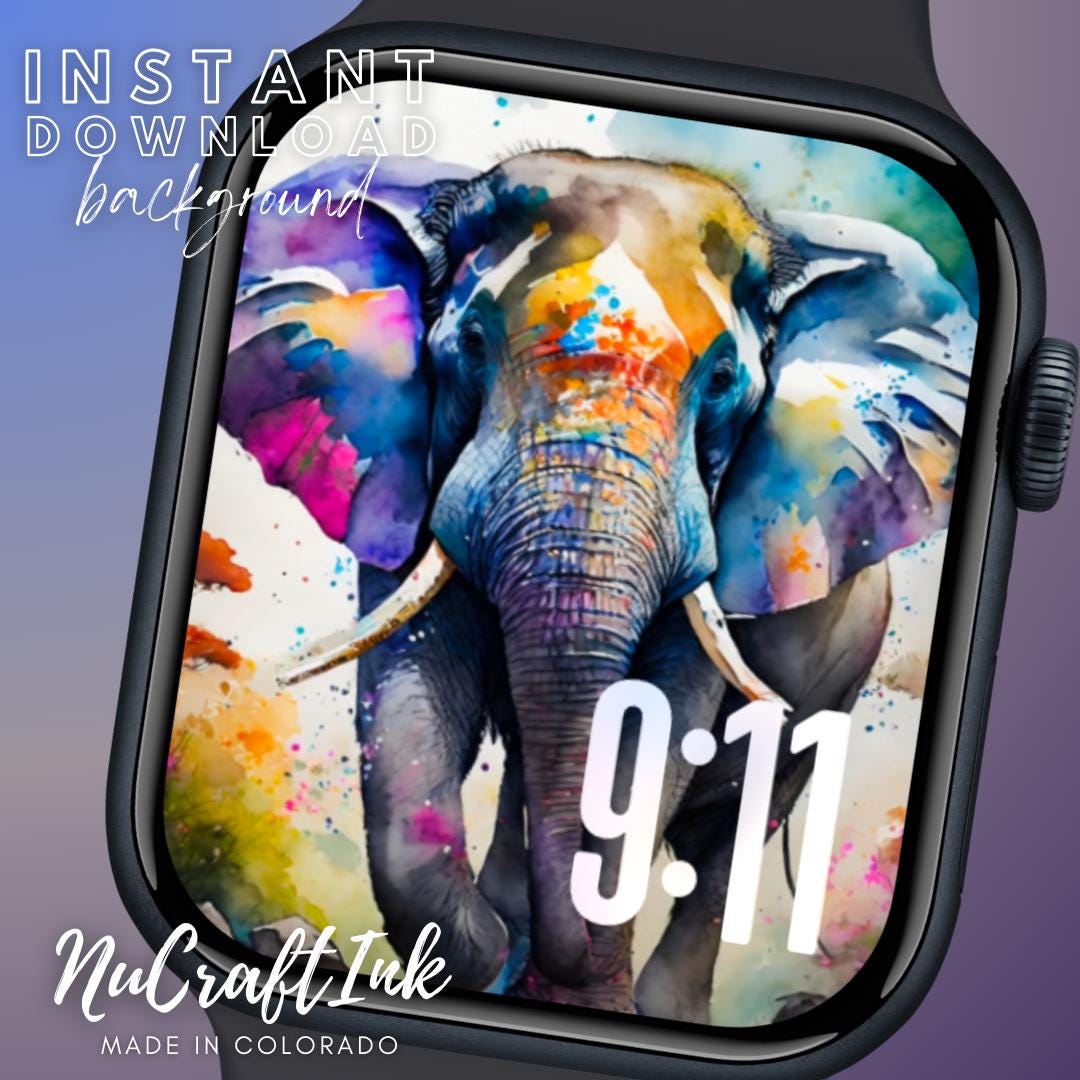Watercolor Elephant Apple Watch Face: Colorful Smartwatch Wallpaper ...