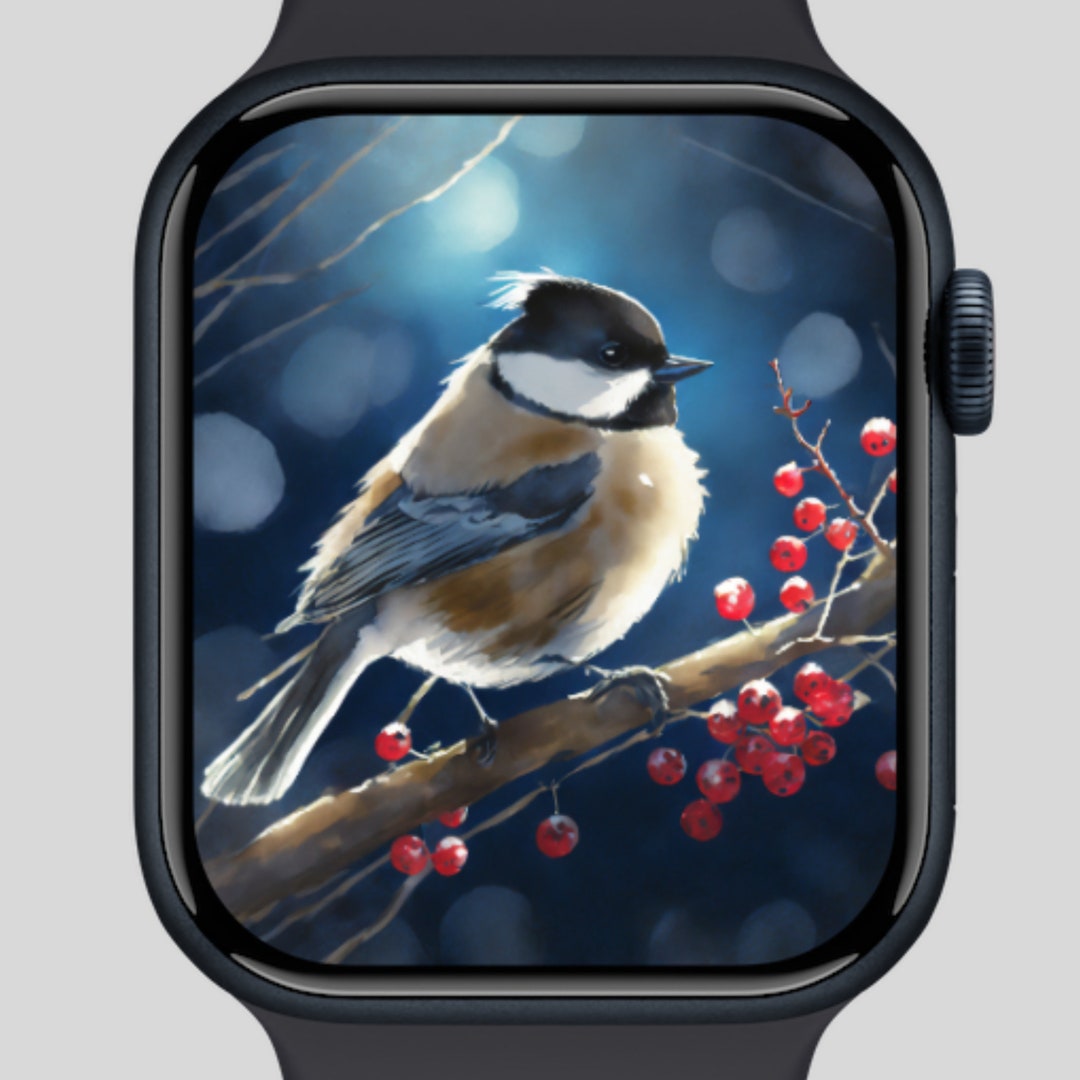 Chickadee Apple Watch Face Bird Wallpaper Chickadee and Red Berries ...