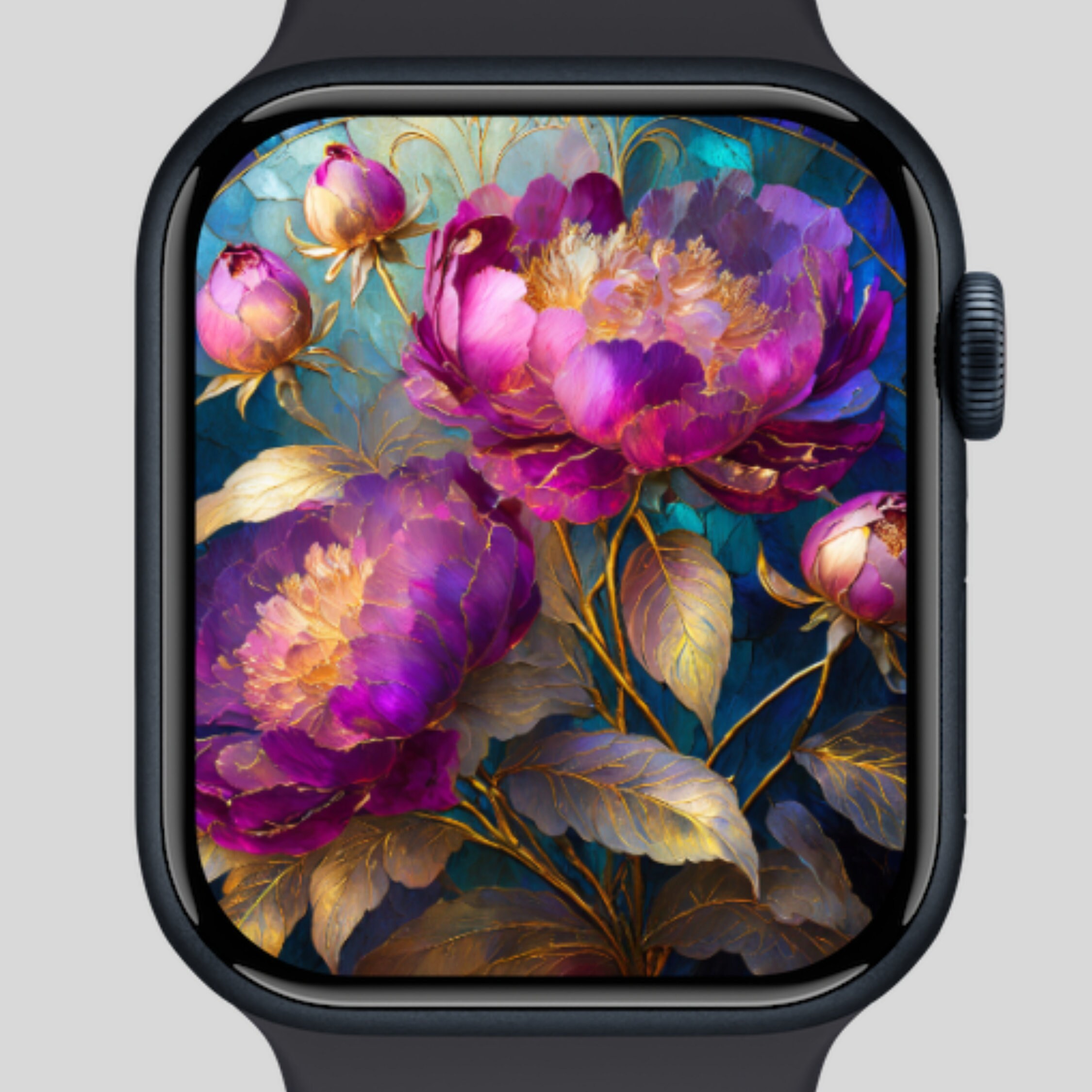 Peony Apple Watch Face Background Elegant Peony Flowers in Gilded Gold ...
