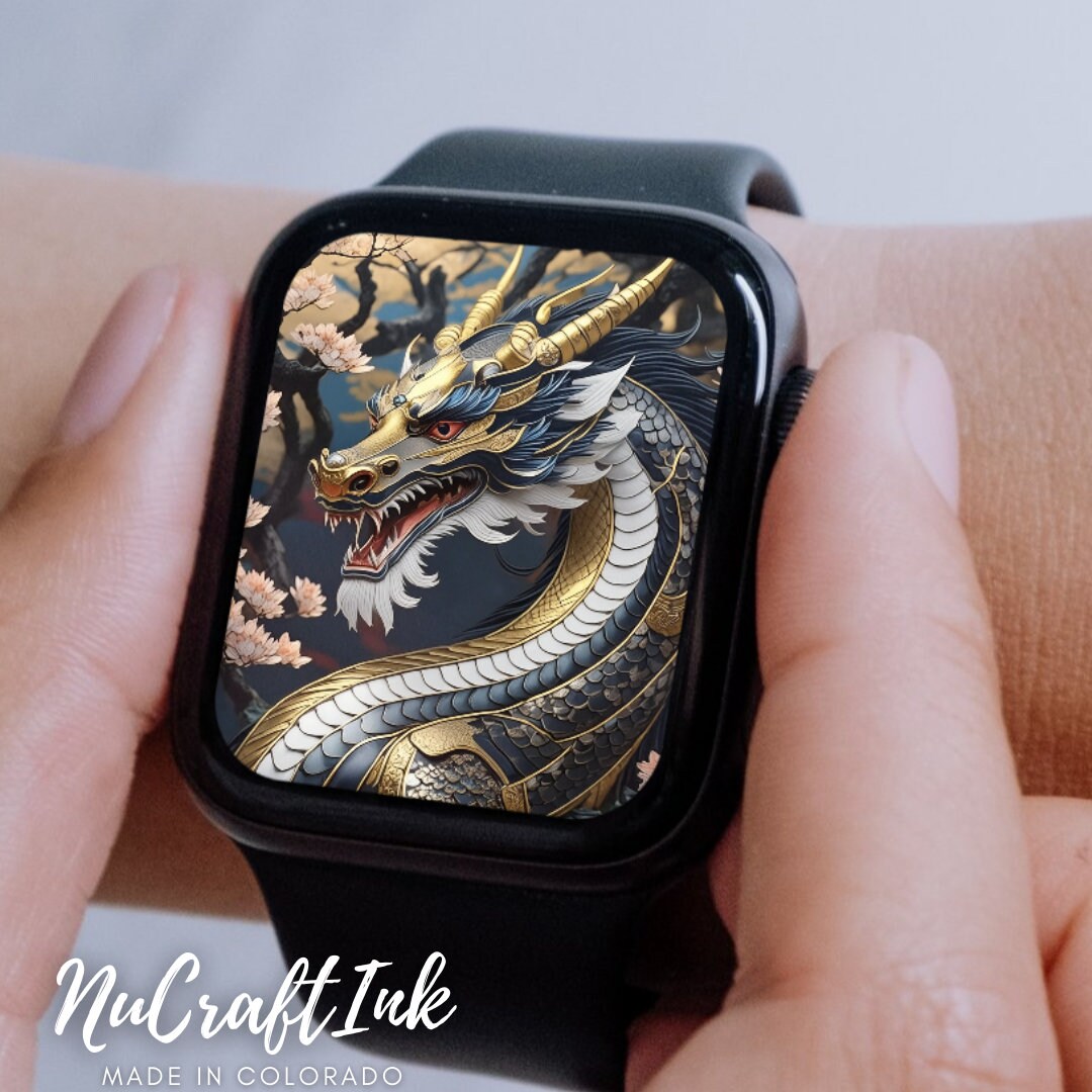 Year of the Dragon Apple Watch Face Background Golden Blue Dragon Theme ...