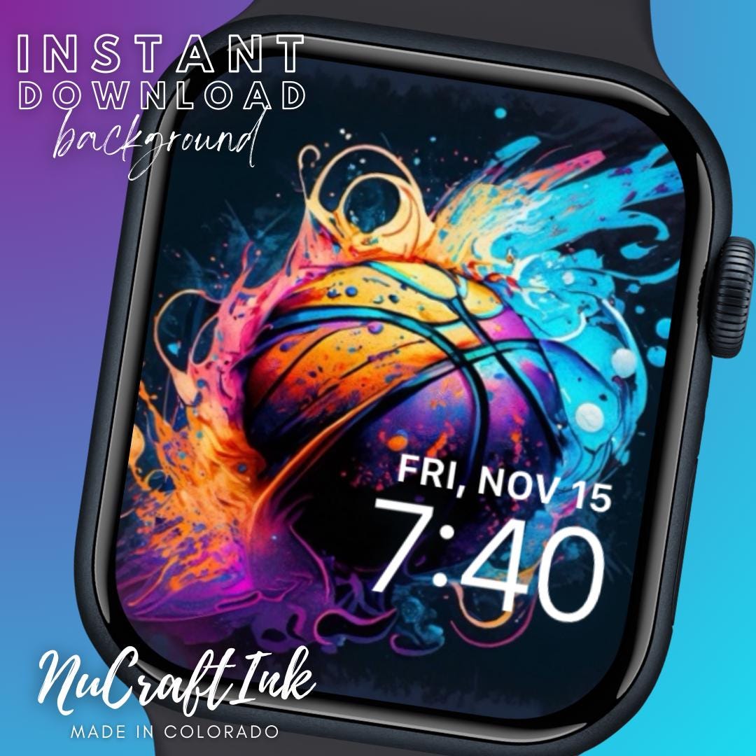 Basketball Apple Watch Face: Colorful Splash Art Wallpaper (digital ...