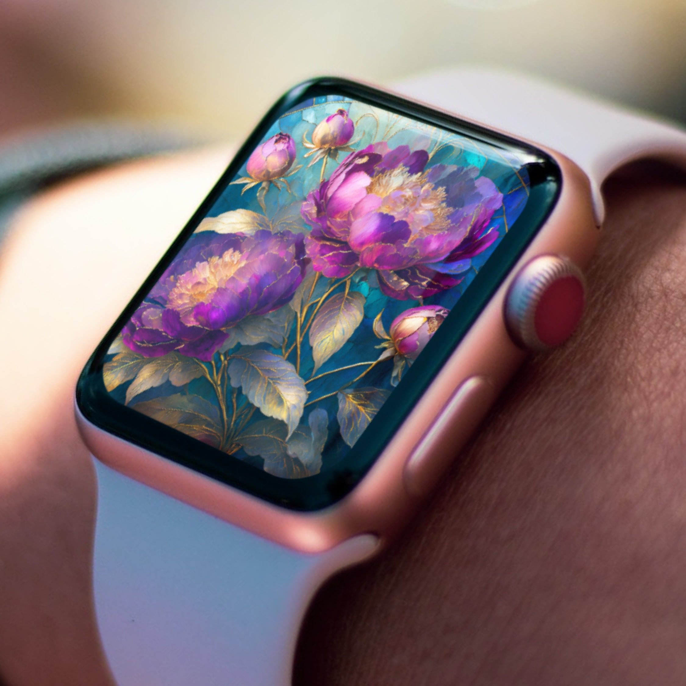 Peony Apple Watch Face Background Elegant Peony Flowers in Gilded Gold ...