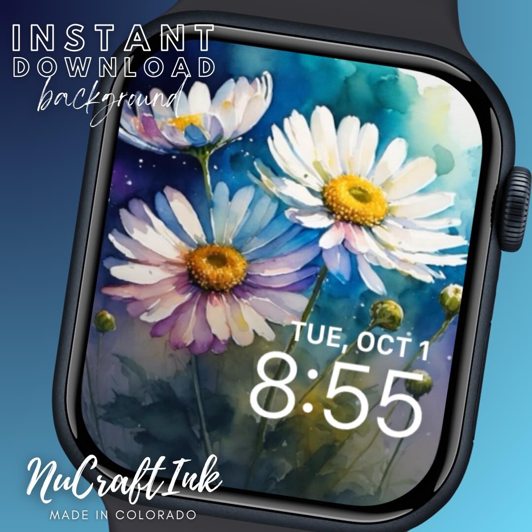 Watercolor Daisy Apple Watch Face: Floral Smart Watch Background ...