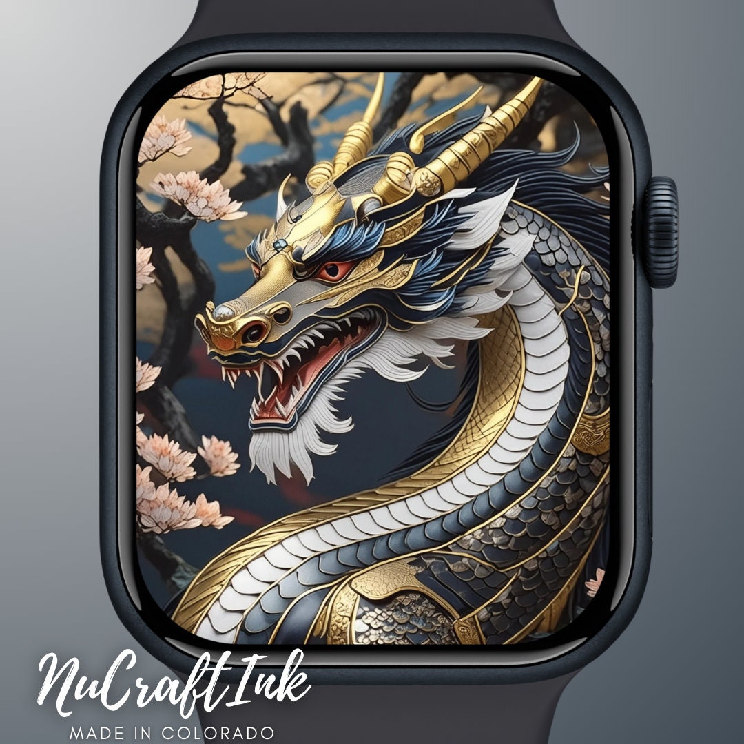 Year of the Dragon Apple Watch Face Background Golden Blue Dragon Theme ...