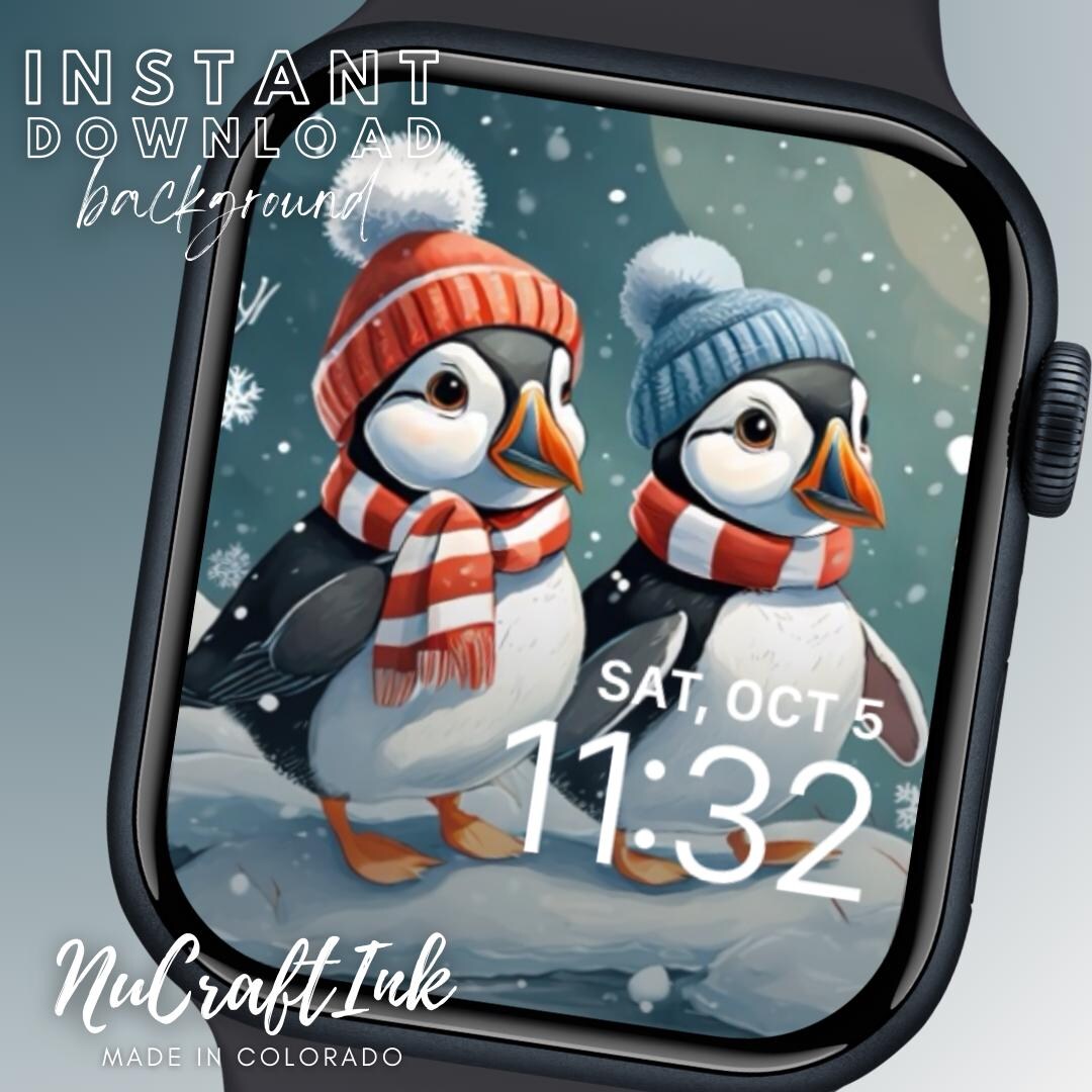 Winter Puffins Apple Watch Face: Holiday Smartwatch Wallpaper (digital ...