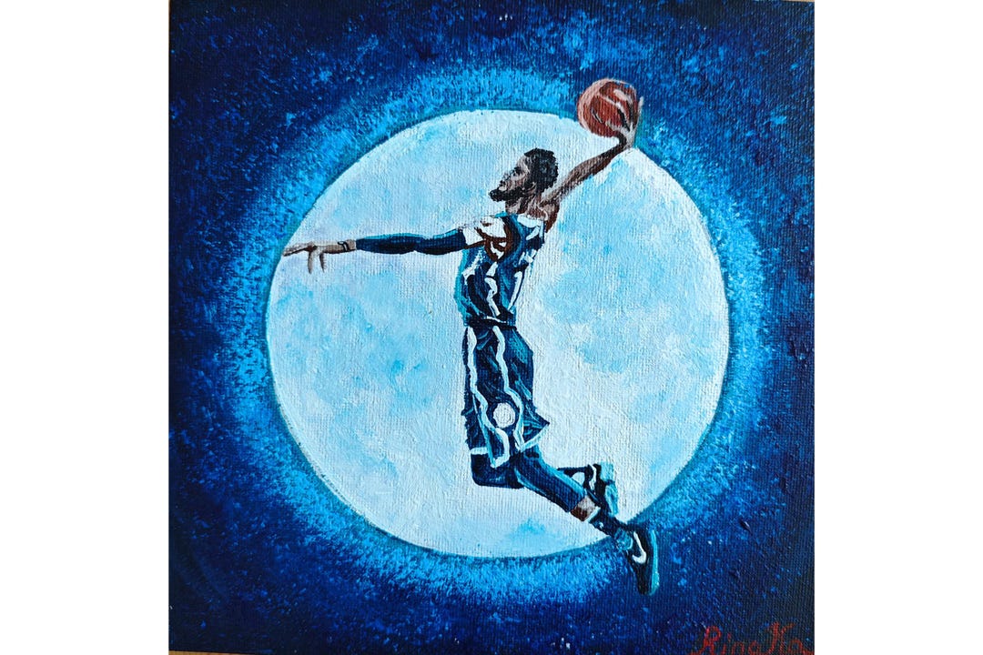Basketball Player Moon Landscape Original Art Unique Wall Decor by ...