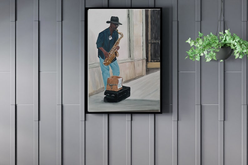 Street Musician Saxophone Player Cityscape Original Painting Handmade ...