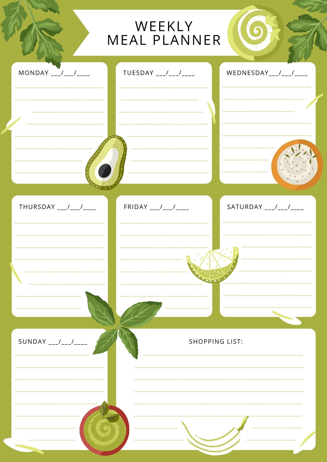 Printable Meal Planner |PDF Worksheet | JPG Zip |different Colors Meal ...