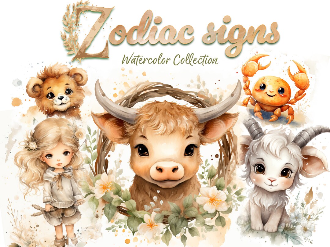 Zodiac Baby Clipart, Zodiac Signs Watercolor Png, Cute Kids Horoscope ...