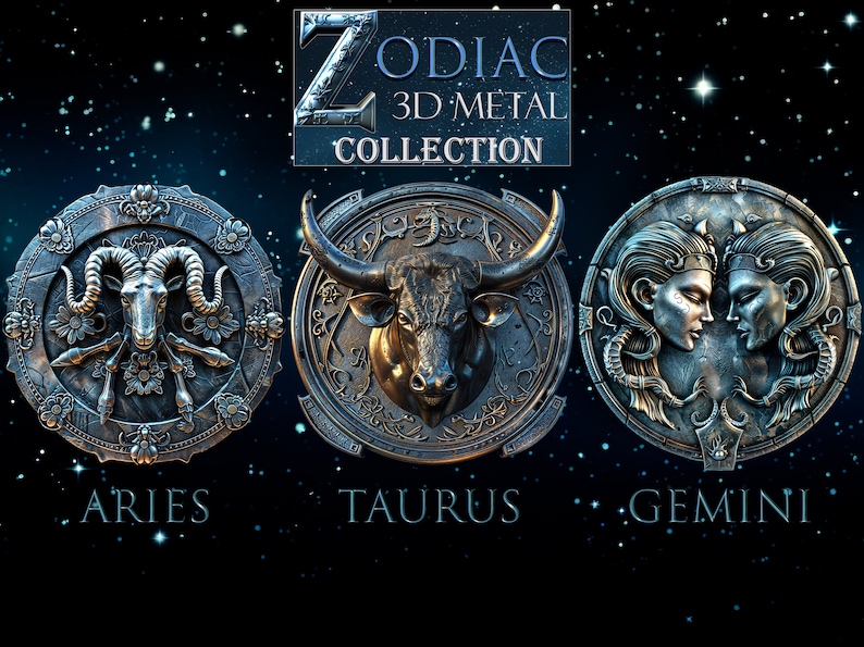 Zodiac Signs Clipart Horoscope PNG, Metal 3D Zodiac Art Collection ...