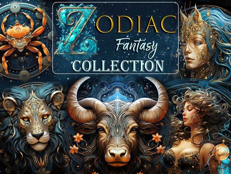 Zodiac Signs Fantasy Collection, Astrological Clipart, Celestial ...