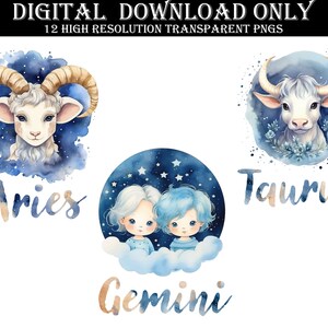 Zodiac Baby Clipart, Zodiac Signs Watercolor, Zodiac Horoscope Nursery ...