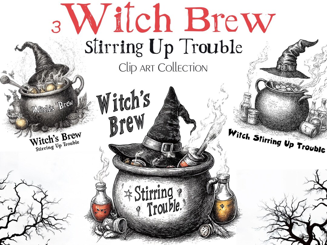 Witchy Brewing Pot Clipart Collection, Magical Cauldron Illustrations ...