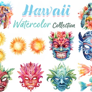 Watercolor Hawaiian Clipart: Tropical Luau Collection (digital Download ...