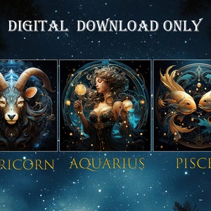 Fantasy Zodiac Signs Clipart: Celestial Horoscope Graphics (digital ...
