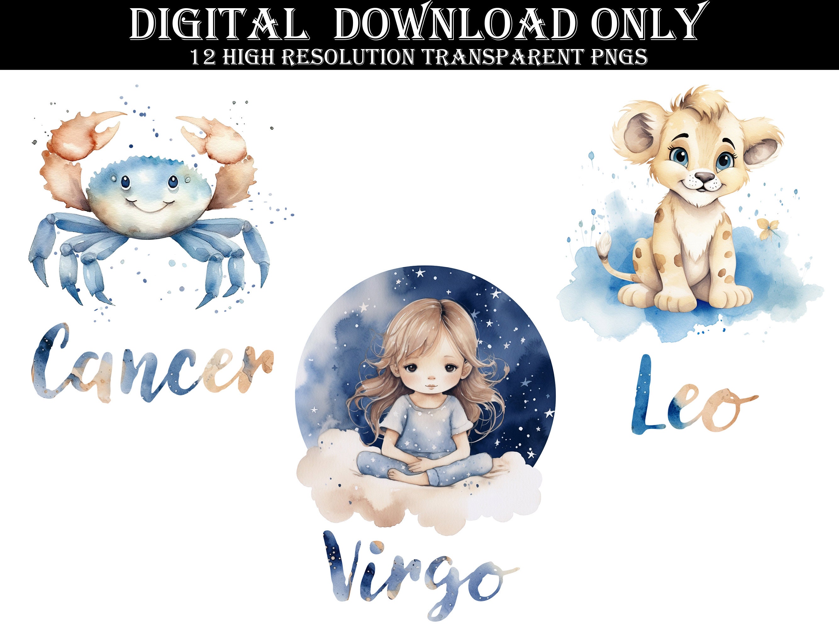 Zodiac Baby Clipart, Zodiac Signs Watercolor, Zodiac Horoscope Nursery ...