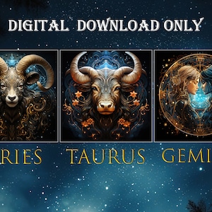 Fantasy Zodiac Signs Clipart: Celestial Horoscope Graphics (digital ...