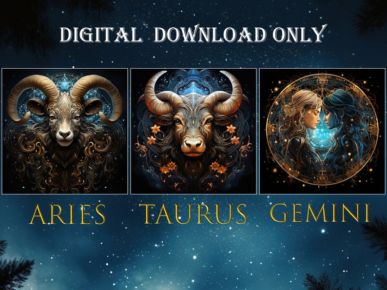 Zodiac Signs Fantasy Collection, Astrological Clipart, Celestial ...