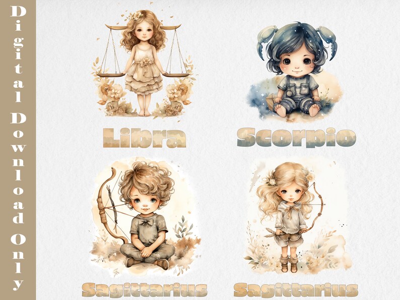 Zodiac Baby Clipart, Zodiac Signs Watercolor Png, Cute Kids Horoscope ...