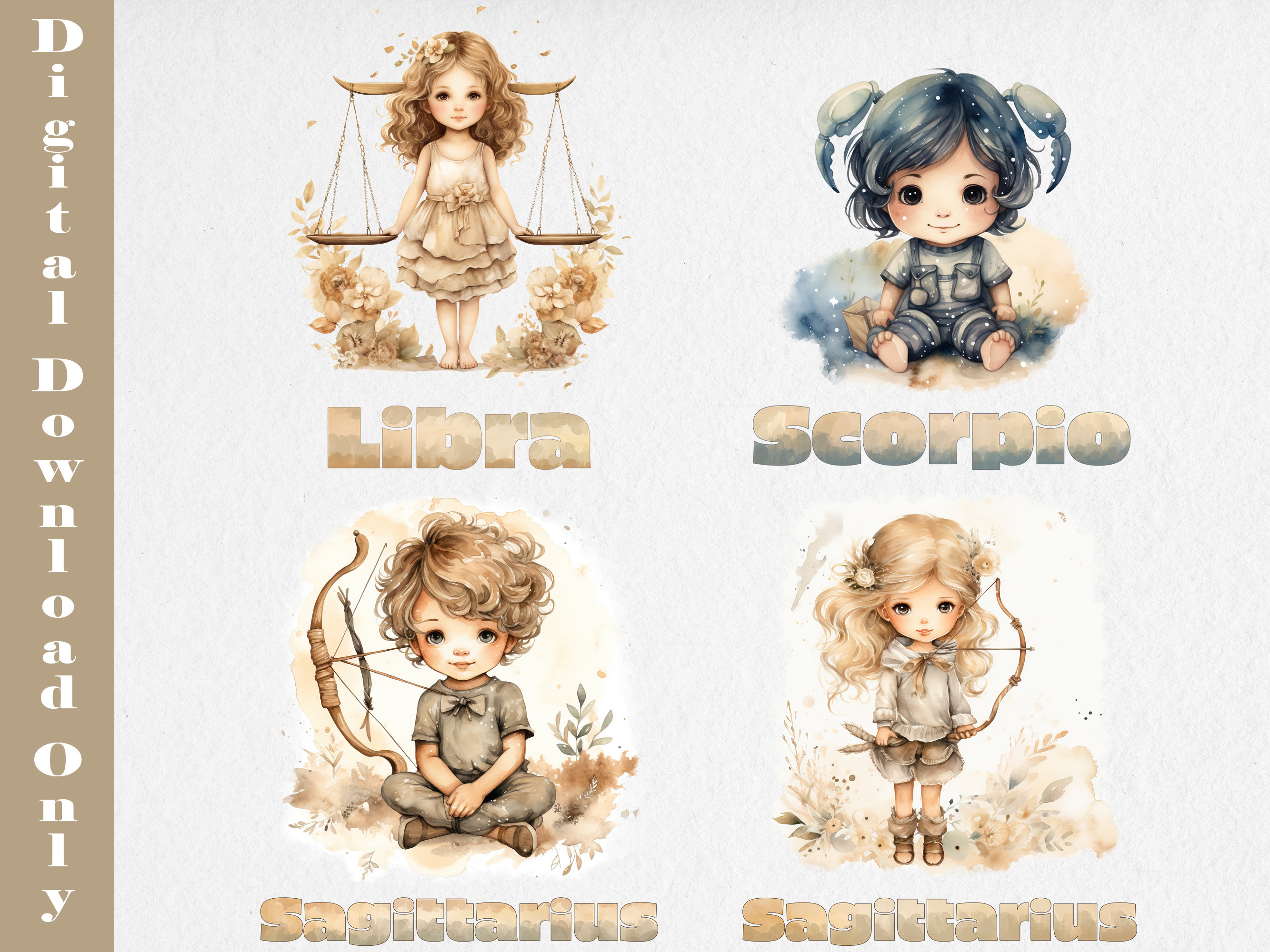 Zodiac Baby Clipart, Zodiac Signs Watercolor Png, Cute Kids Horoscope ...