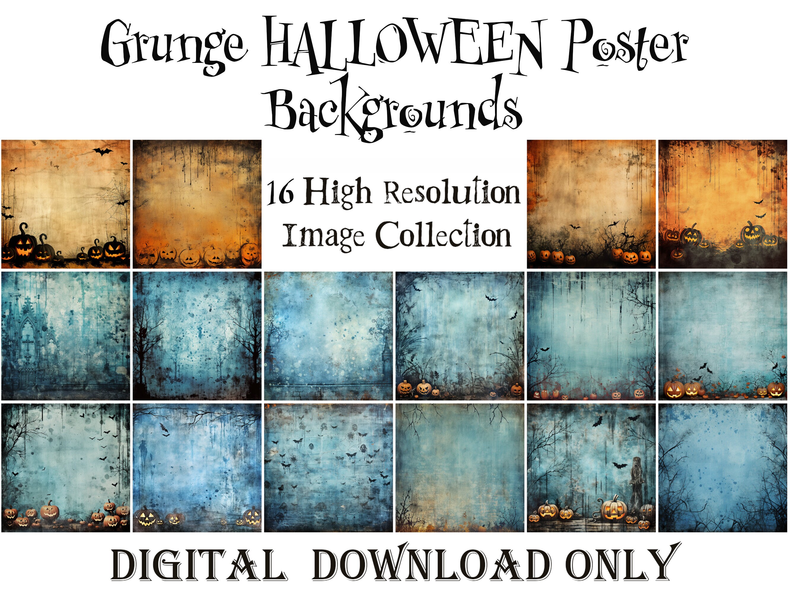 Grunge Halloween Posters, Spooky Halloween, Digital Papers, Grunge ...