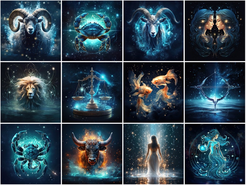 Fantasy Zodiac Signs Clipart: Galaxy Horoscope Graphics (digital ...