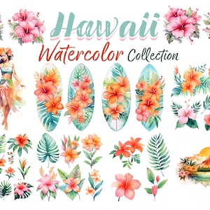 Watercolor Hawaiian Clipart: Tropical Luau Collection (digital Download ...