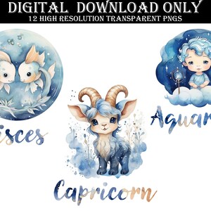 Zodiac Baby Clipart, Zodiac Signs Watercolor, Zodiac Horoscope Nursery ...