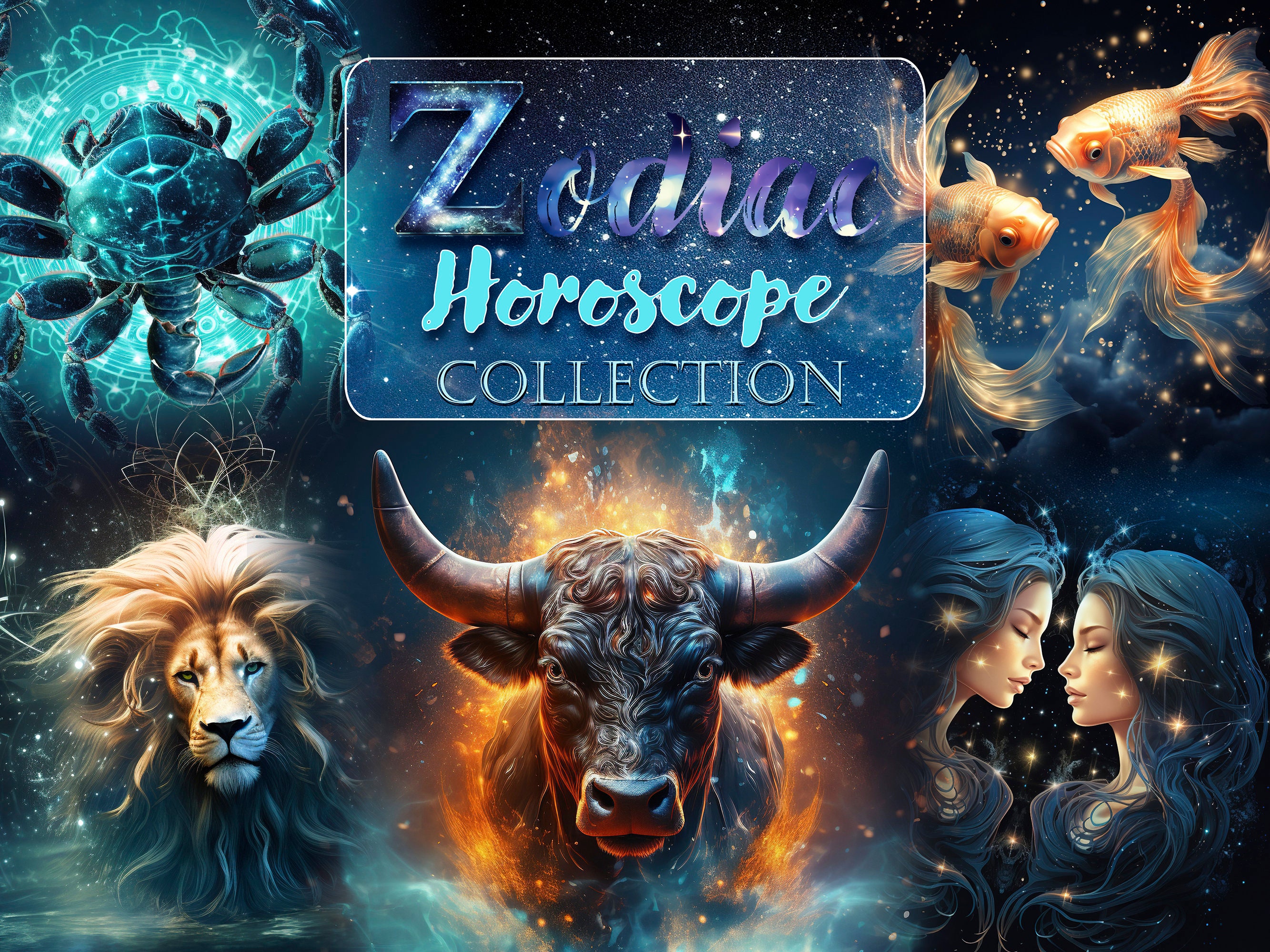 Fantasy Zodiac Signs Clipart: Galaxy Horoscope Graphics (digital ...