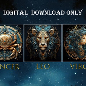 Fantasy Zodiac Signs Clipart: Celestial Horoscope Graphics (digital ...