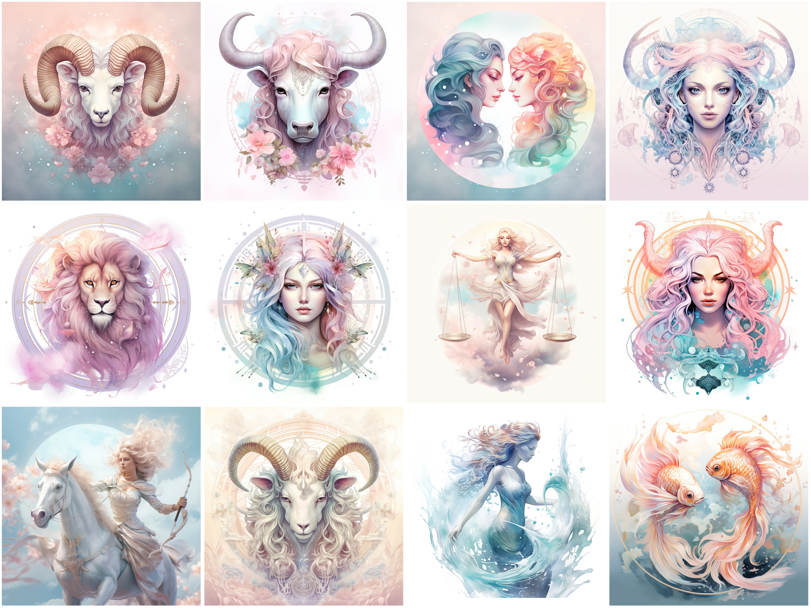 Fantasy Pastel Zodiac Sign Clipart, Pink Horoscope PNG Clip Art ...
