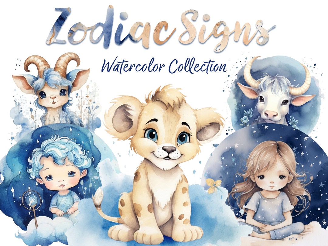 Zodiac Baby Clipart, Zodiac Signs Watercolor, Zodiac Horoscope Nursery ...