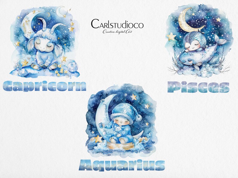 Zodiac Baby Clipart, Zodiac Signs Watercolor Png, Cute Kids Horoscope ...