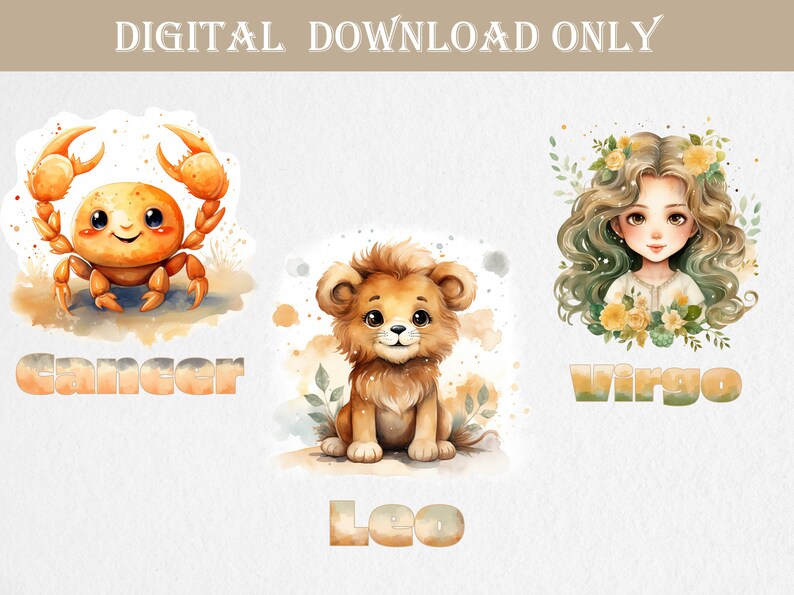 Zodiac Baby Clipart, Zodiac Signs Watercolor Png, Cute Kids Horoscope ...