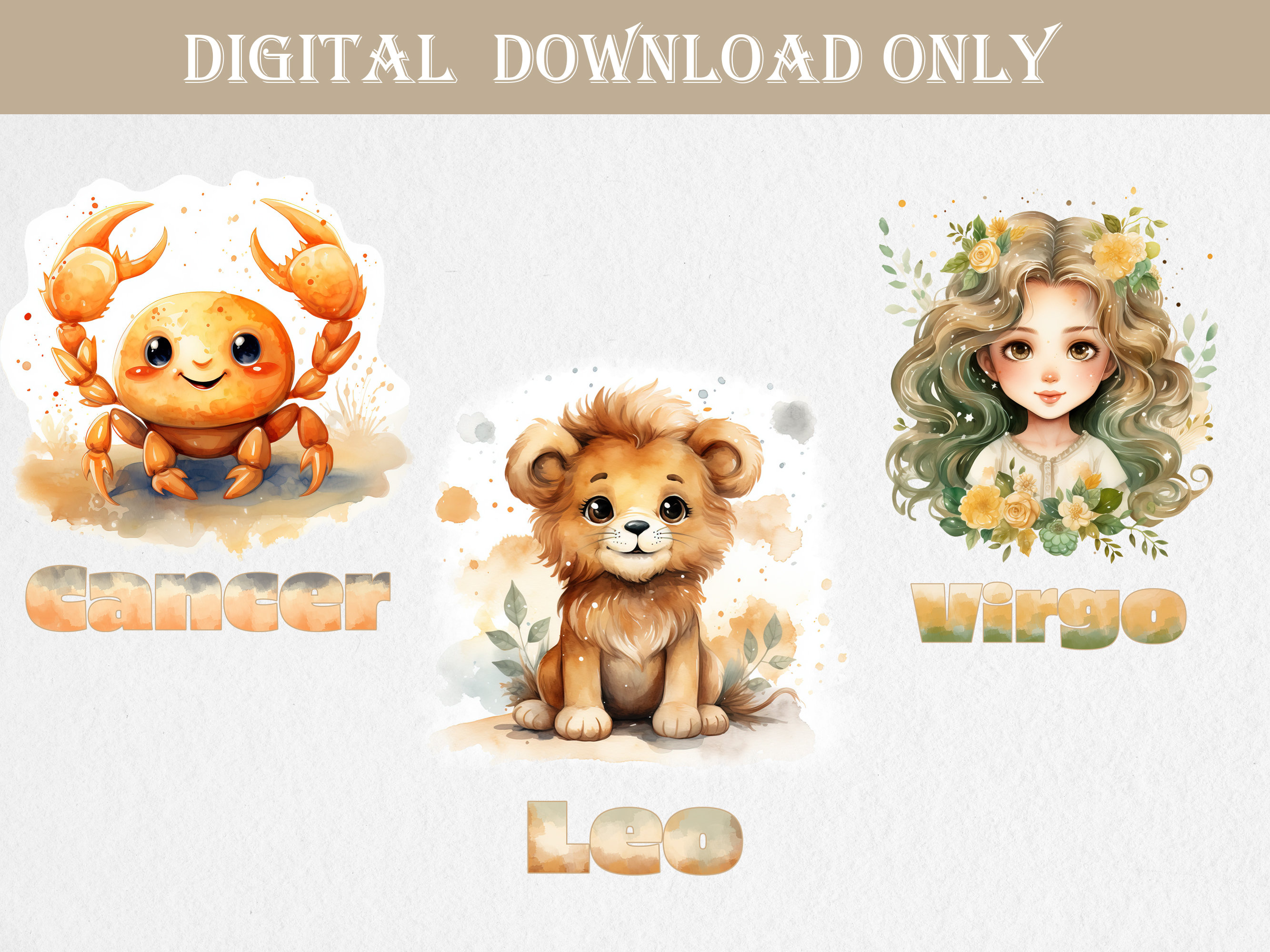 Zodiac Baby Clipart, Zodiac Signs Watercolor Png, Cute Kids Horoscope ...