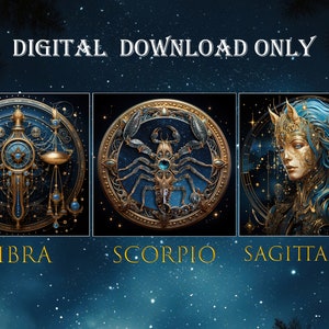 Fantasy Zodiac Signs Clipart: Celestial Horoscope Graphics (digital ...