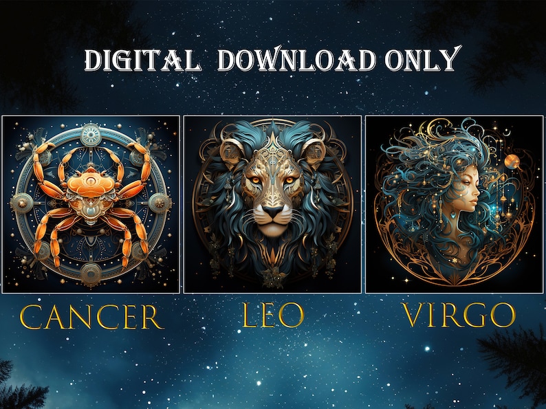 Zodiac Signs Fantasy Collection, Astrological Clipart, Celestial ...