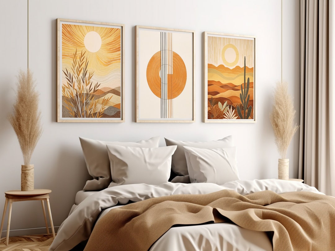 Boho Desert Sun Triptych: Minimalist Terracotta Landscape Prints ...