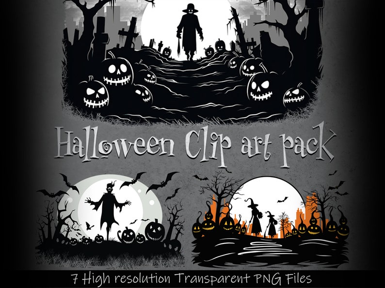 Halloween Scene PNG Bundle: Spooky Silhouette Papercut (digital ...