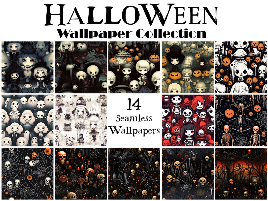 Seamless Halloween Digital Paper, Scary Digital Paper Pattern ...