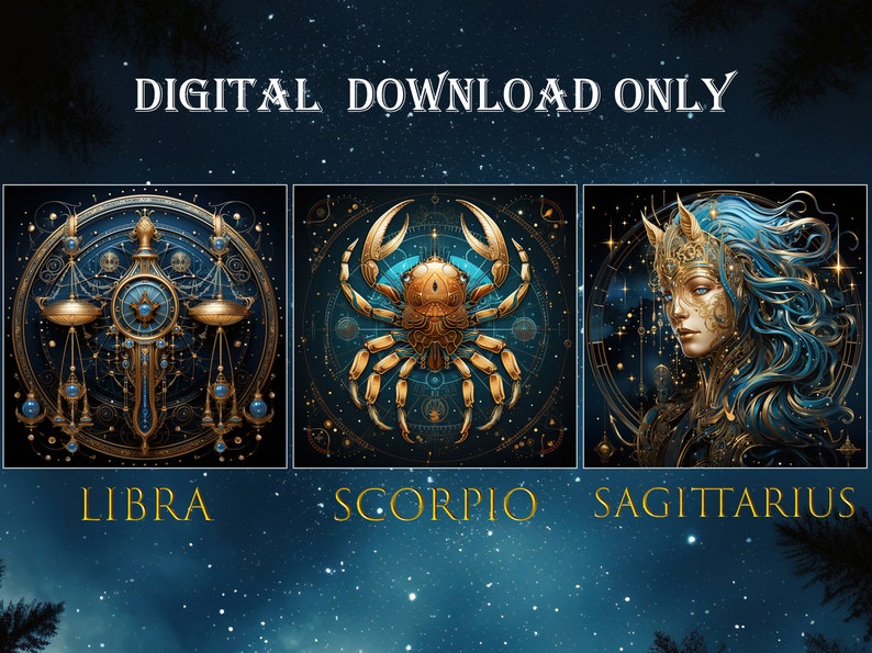 Zodiac Signs Fantasy Collection, Astrological Clipart, Celestial ...