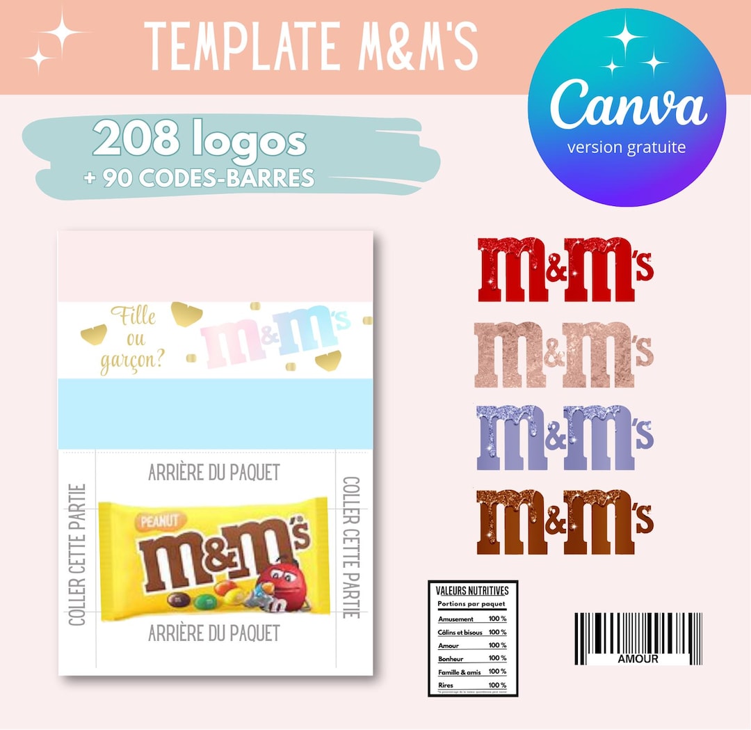 Complete Template to Create M&m's Packaging, Template on Canva +190 ...