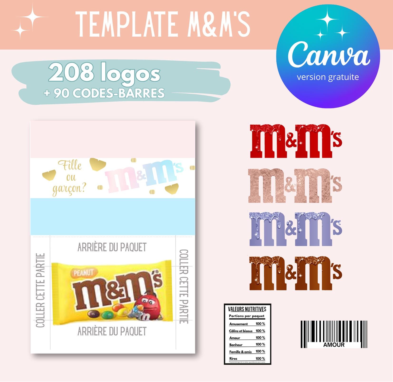 Complete Template to Create M&m's Packaging, Template on Canva +190 ...