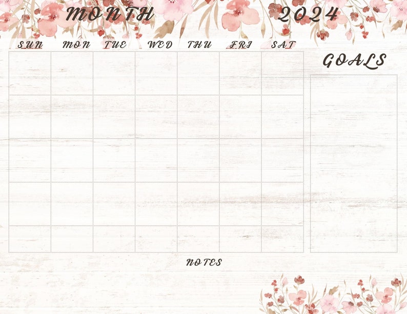 Printable Calendar, Monthly Calendar, Undated Calendar, Blank Calendar ...