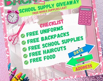 Back to School Event, Editable Flyer Template, Backpack Giveaway, Back to School Supply Drive ...